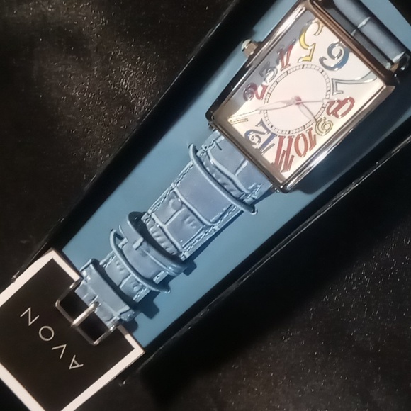 Avon | Accessories | Avon Watch Genuine Leather Band Large Square ...